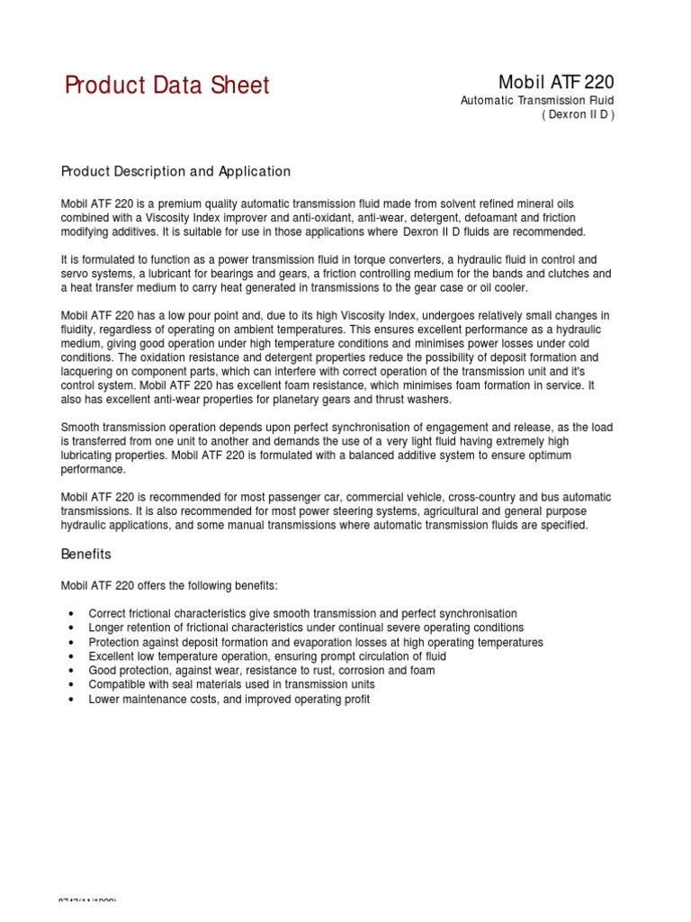 Automatic Transmission Fluid Dexron II D Data Sheet | PDF ...