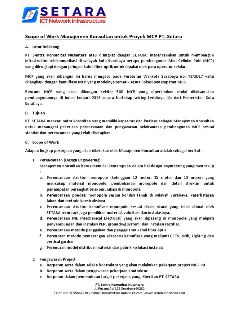 Scope of Work Manajemen Konsultan Untuk Proyek MCP | PDF
