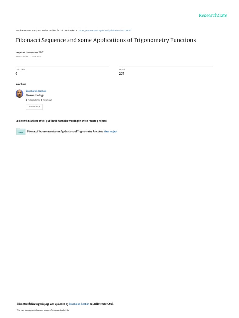 Fibonacci Sequence and Some Applications | PDF | Mathematical Analysis ...