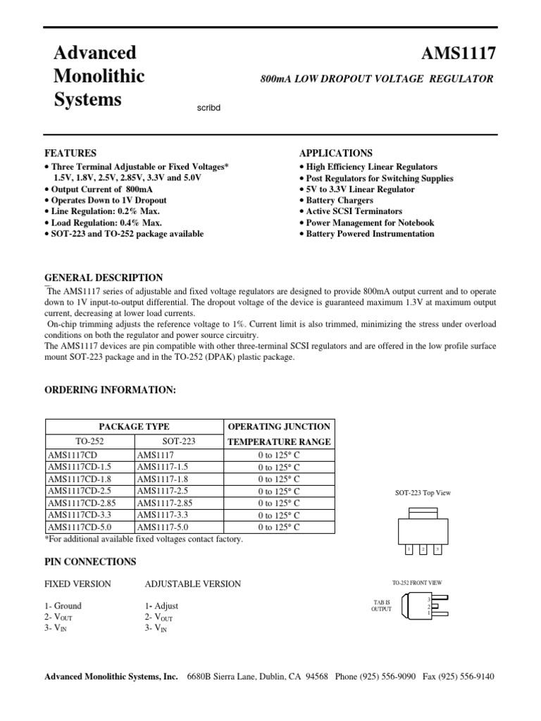 Ams1117 Data Sheet | PDF | Capacitor | Computer Engineering
