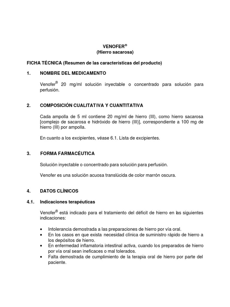 f64000 Venofer | PDF | Terapia intravenosa | Medicamentos con receta