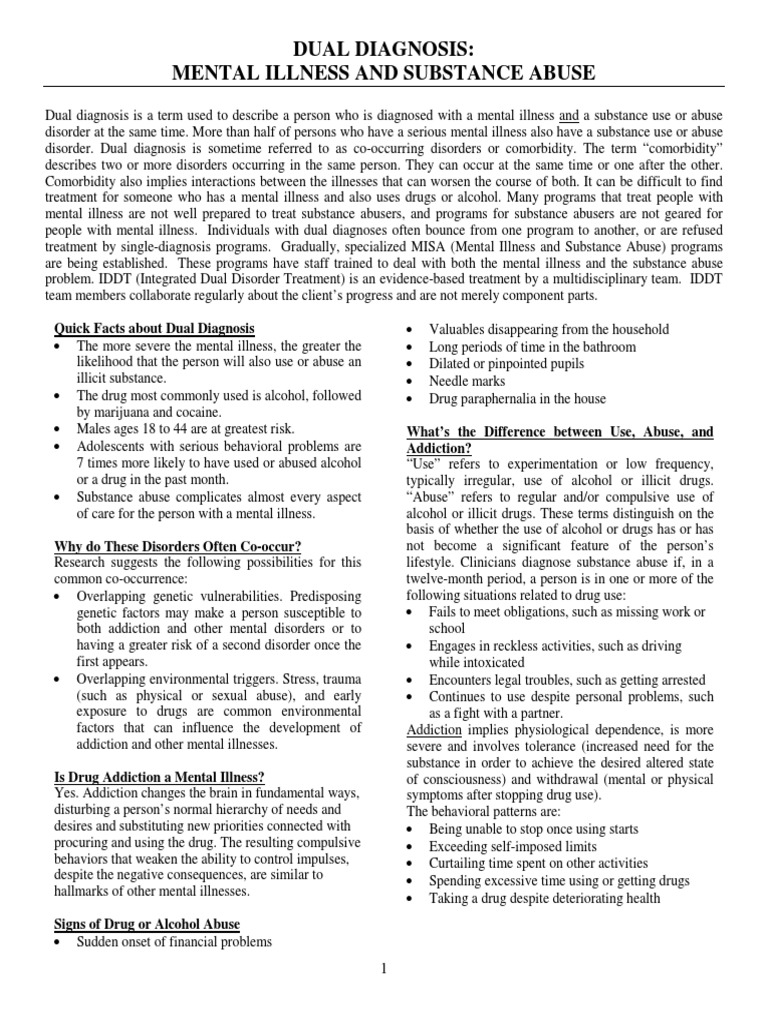 Dual Diagnosis: Mental Illness and Substance Abuse | PDF | Dual ...