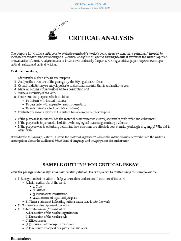 Critical Analysis | PDF | Critical Thinking | Evaluation