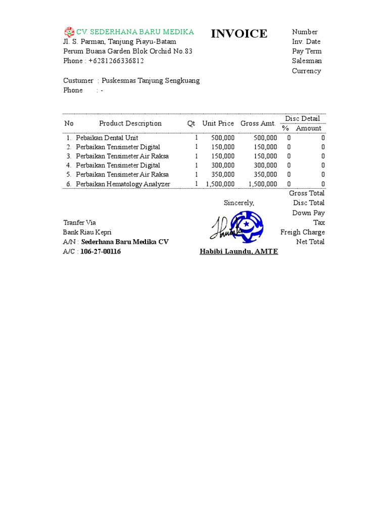 Invoice: Cv. Sederhana Baru Medika | PDF | Indonesian Rupiah ...