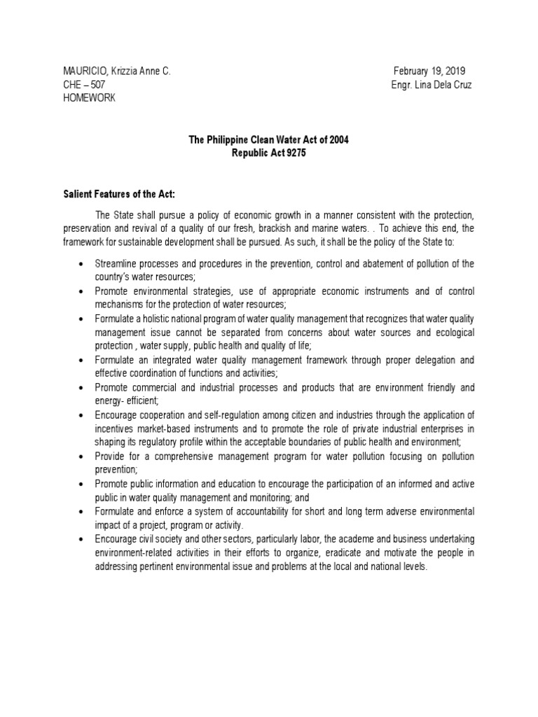 The Philippine Clean Water Act of 2004 Republic Act 9275 | PDF ...