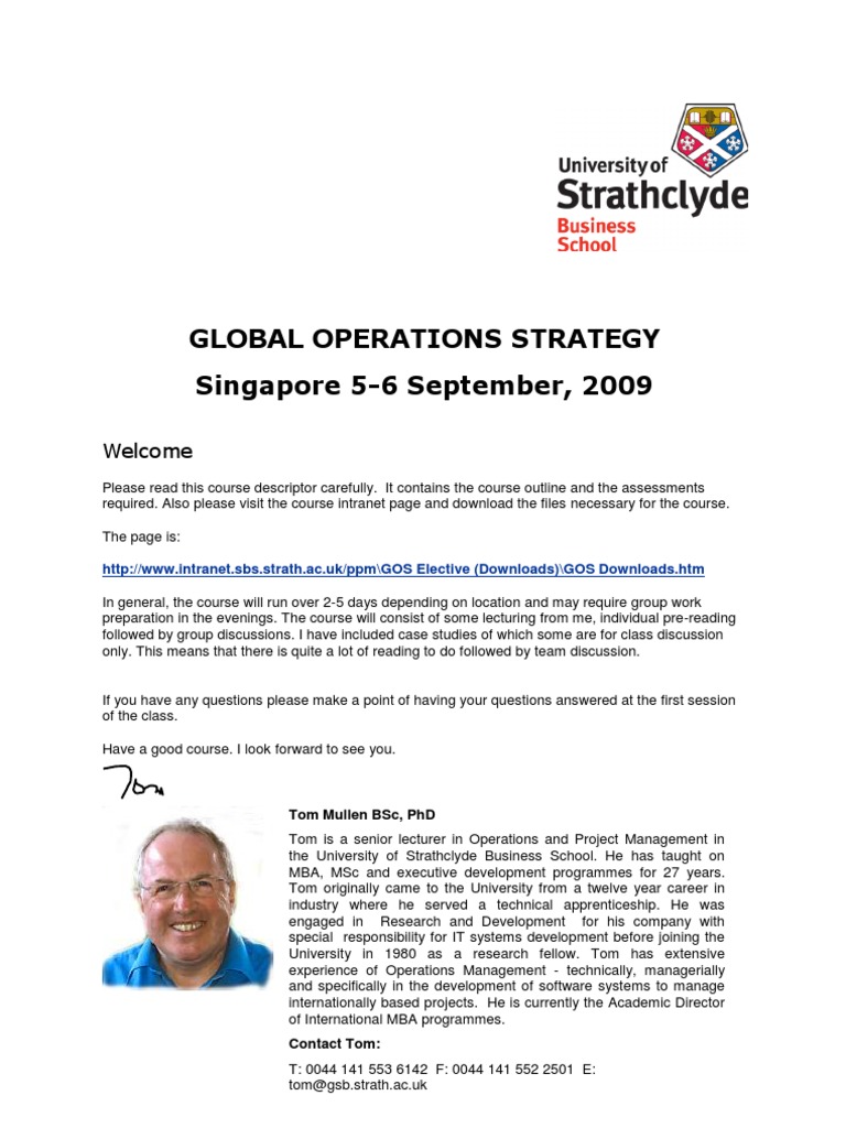 Global Operations Strategy Singapore 5-6 September, 2009: Welcome | PDF ...