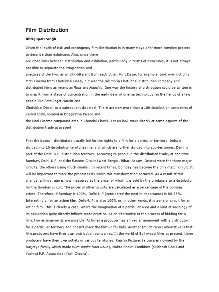 Film Distribution: Bhrigupati Singh | PDF | Media Technology | Movie ...