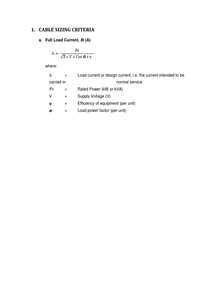 Cable Sizing Criteria-1 | PDF