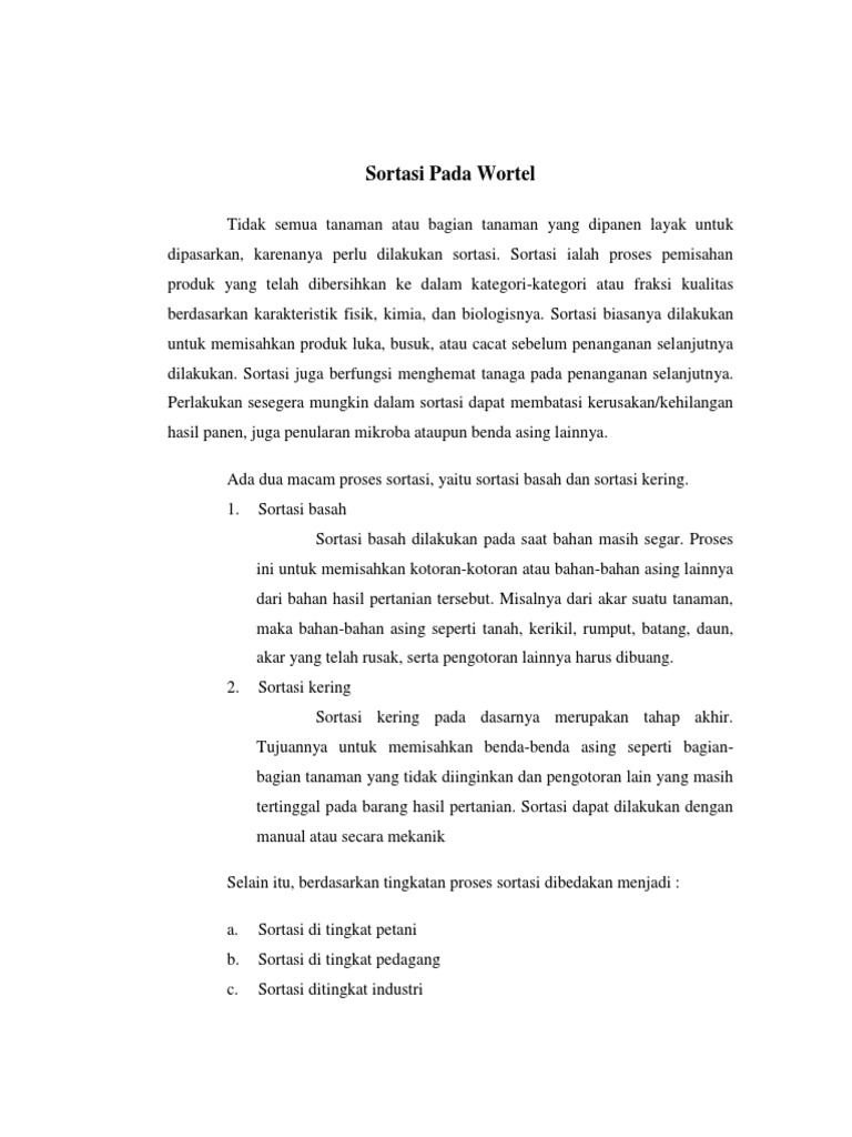 Proses Sortasi Wortel untuk Pemasaran | PDF | Griya & Taman | Sains ...