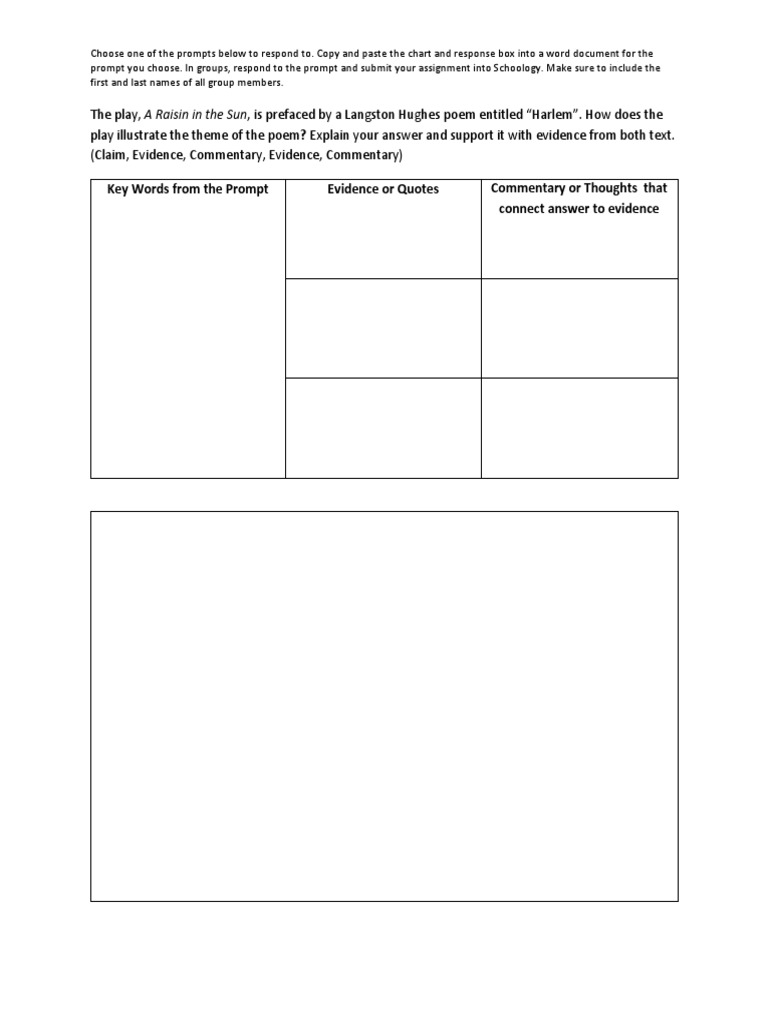 Key Words From The Prompt Evidence or Quotes Commentary or Thoughts ...