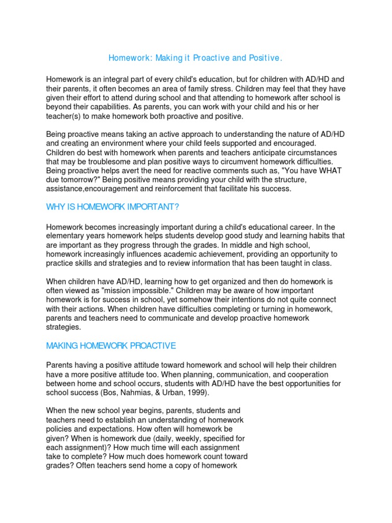 ATTN 10 99 Homework-MakingItProactiveAndPositive | PDF | Homework ...