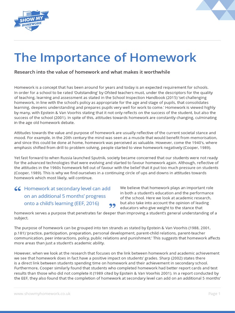The Importance of Homework | PDF | Homework | Teachers