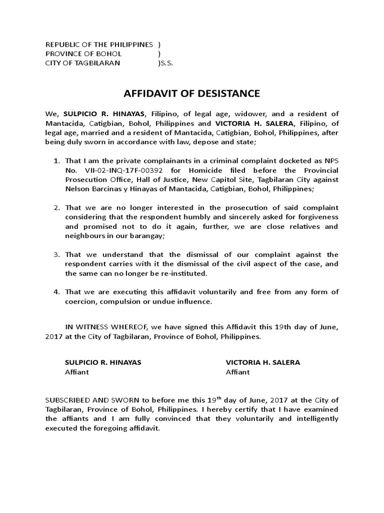 Affidavit of Desistance | PDF