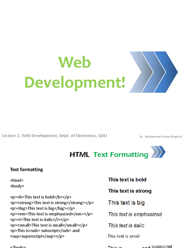 Lecture 2, Web Development, Dept. of Electronics, QAU | PDF | Hyperlink | Html Element