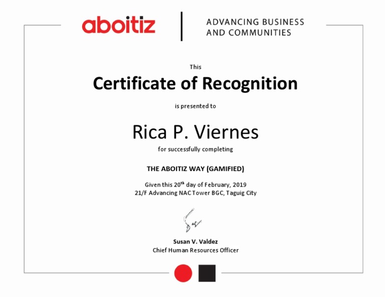 Aboitiz ABC Certificate | PDF