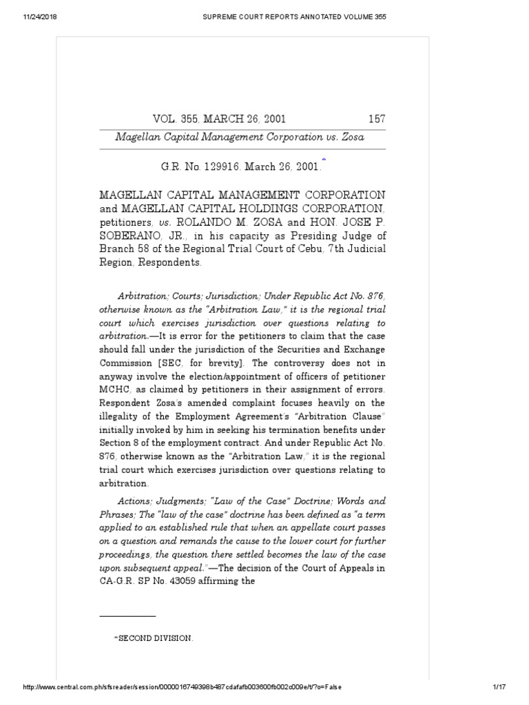 Magellan Capital Management Corporation vs. Zosa | PDF | Arbitration ...