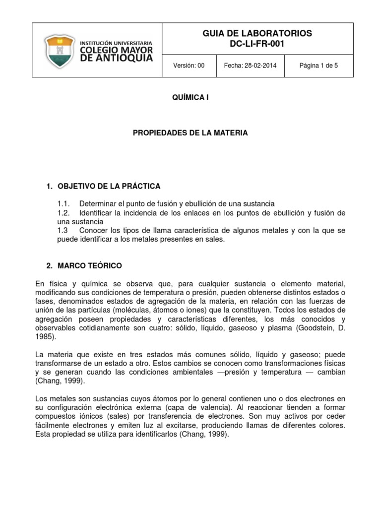 Propiedades de la Materia en Química I | PDF | Importar | Sustancias ...