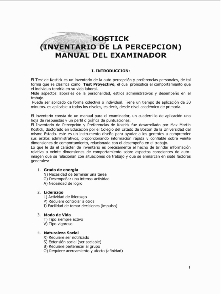 Manual Kostick PAPI (Perception and Preference Inventory) | PDF