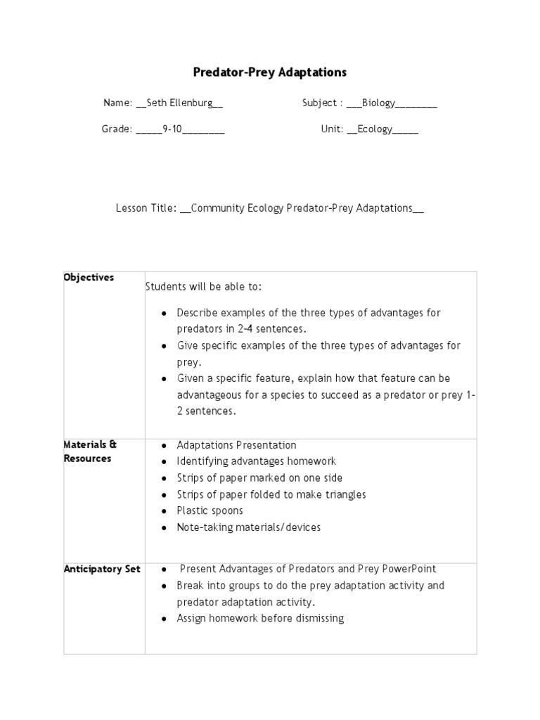 LP Template | Download Free PDF | Predation | Adaptation