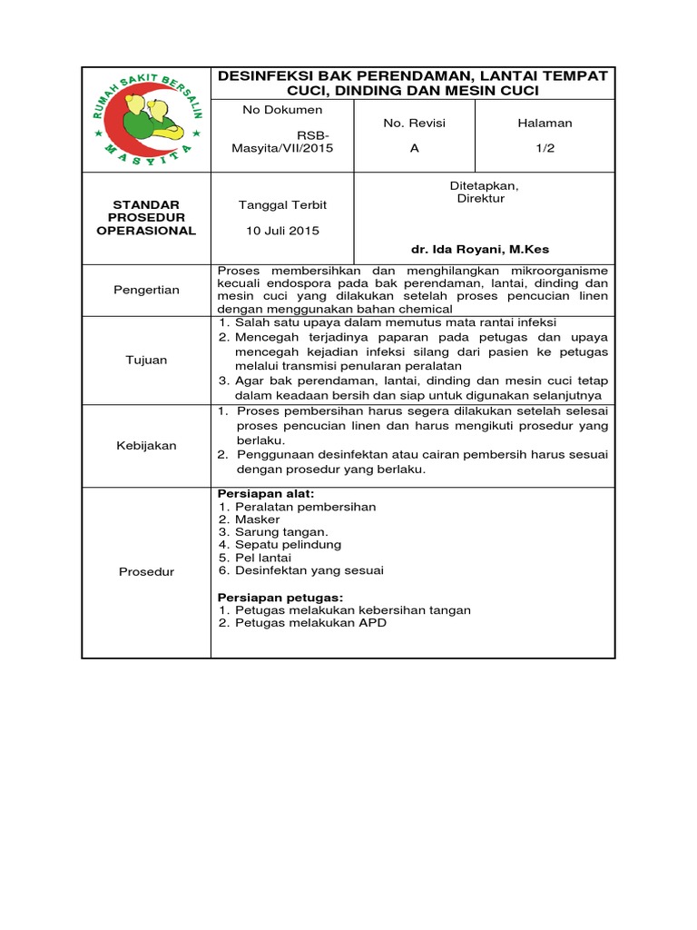 Sop Desinfeksi Bak Perendaman | PDF