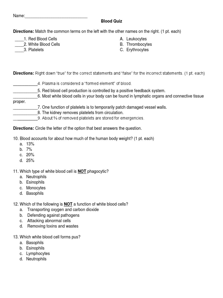 Blood Quiz | PDF | Self-Improvement | Science & Mathematics