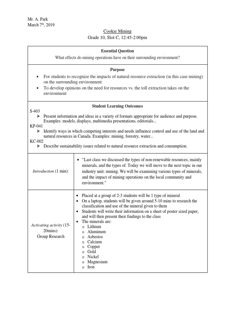Teacher Tech Lesson Plan | PDF | Mining | Minerals