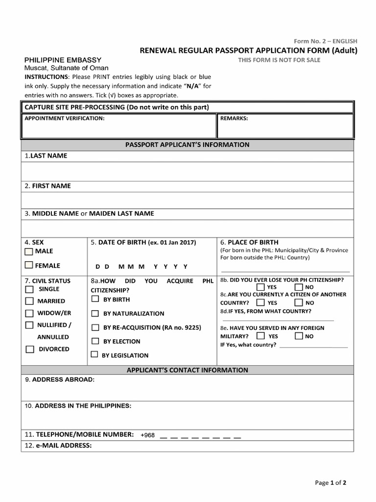 Renewal Regular Passport Application For Adult | PDF
