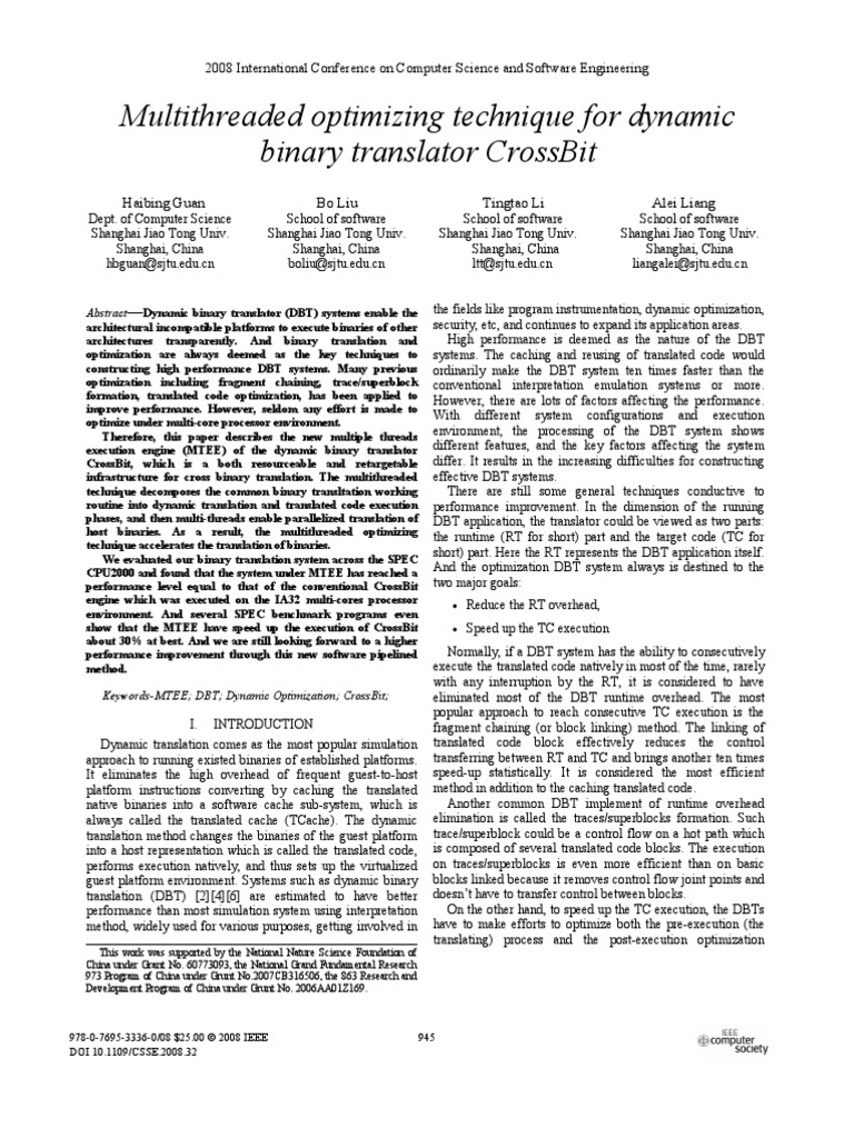 Multi Threaded Optimizing Technique For Dynamic Binary Translator CrossBit | PDF | Multi Core ...