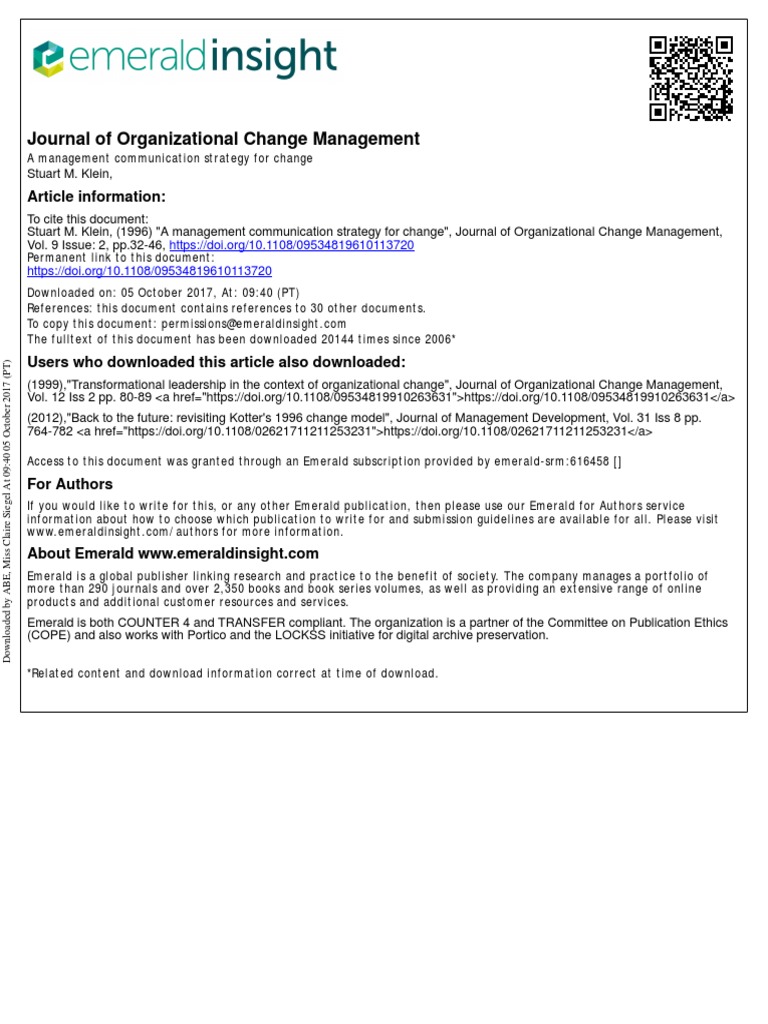 Journal of Organizational Change Management - A Management ...