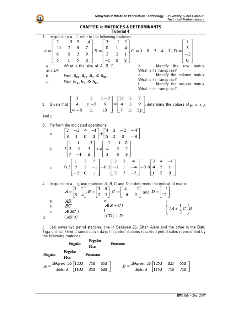 Tutorial 4 Matrix | Matrix (Mathematics) | Theoretical Physics