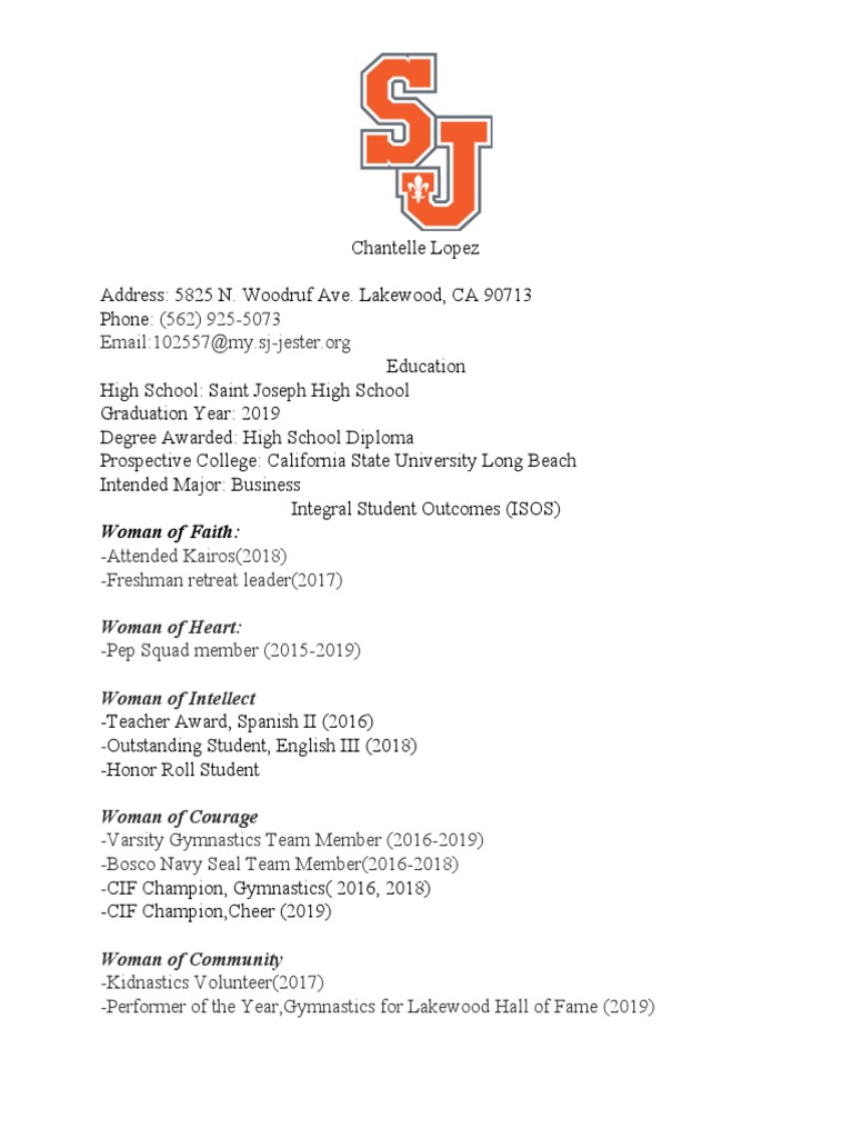 Chantelle Lopez's High School Achievements | PDF