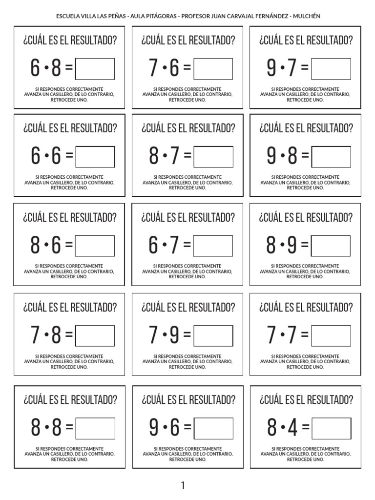 Tarjetas Multiplicacion y Division Tablero Juego 5o | PDF | Deportes | Ocio