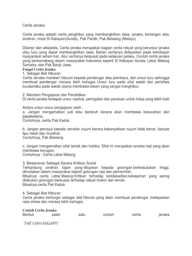 Cerita Jenaka | PDF | Fiksi Umum