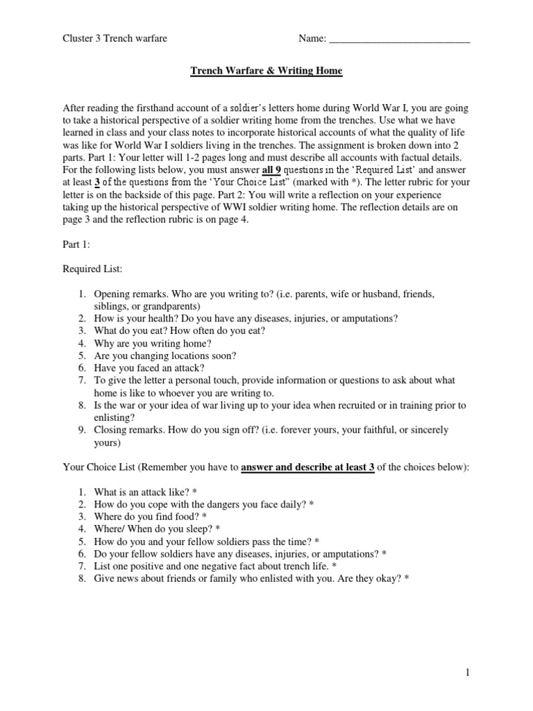 Trench Warfare Letter Assignment | PDF | Rubric (Academic) | Cognitive ...