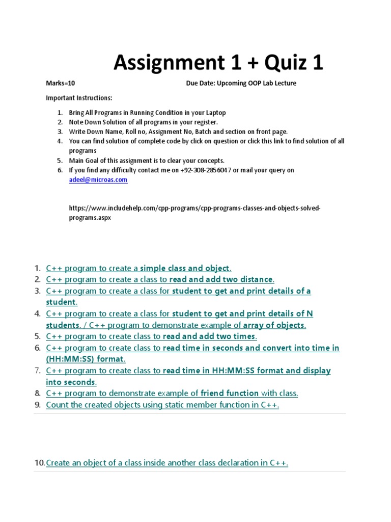 OOP (Lab) Assignment 1 | PDF OOP (Lab) Assignment 1 | PDF