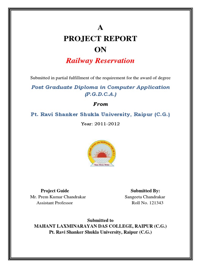A Project Report ON: Railway Reservation | PDF | Postgraduate Education ...