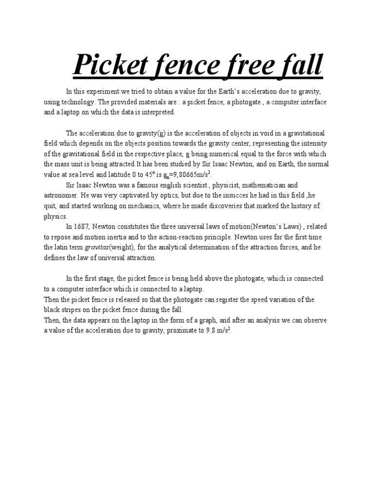 Picket Fence Free Fall | PDF | Gravity | Acceleration