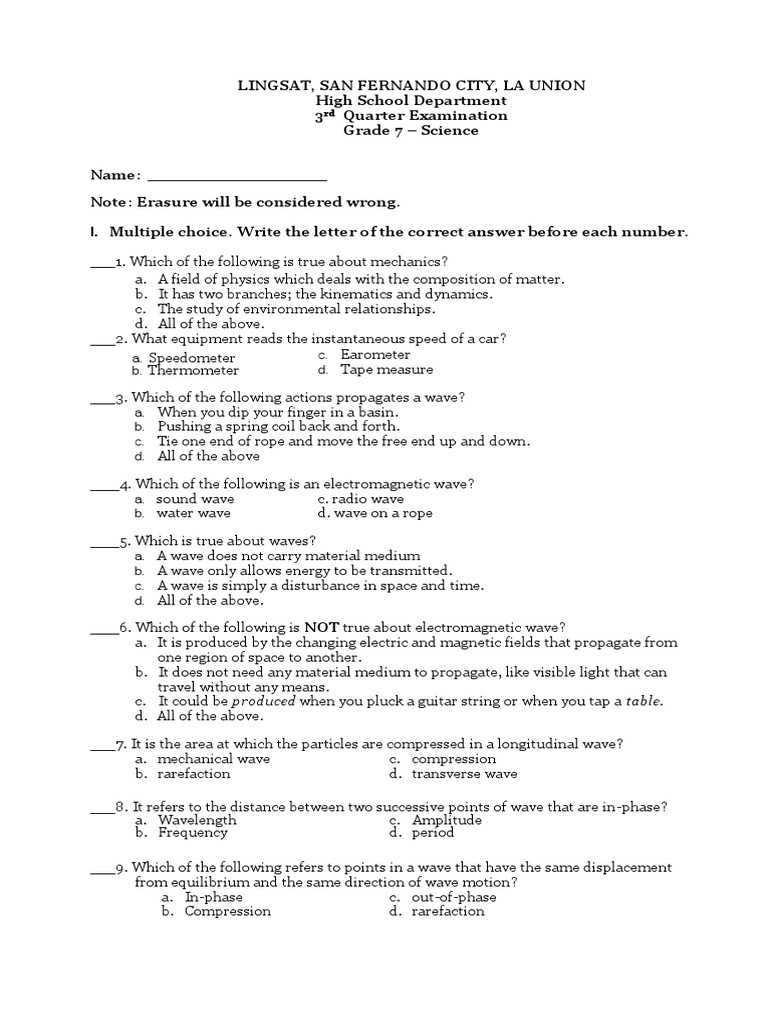 3rd Grading Grade 7 Science | PDF | Waves | Electron