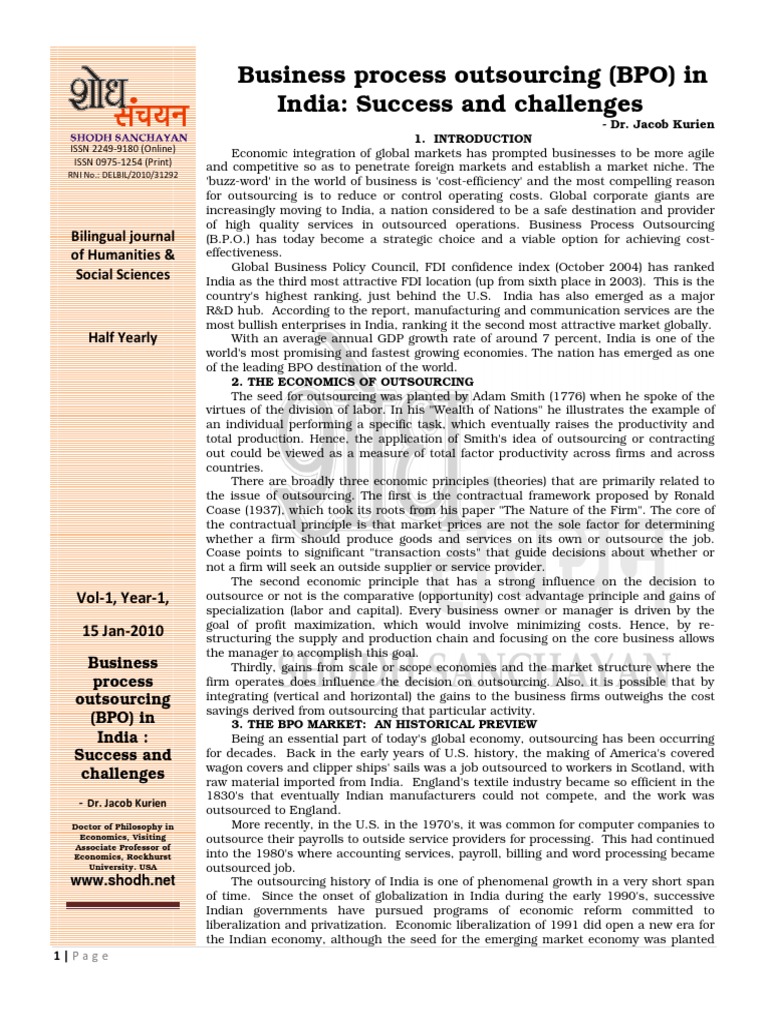 Business Process Outsourcing (BPO) in India: Success and Challenges ...