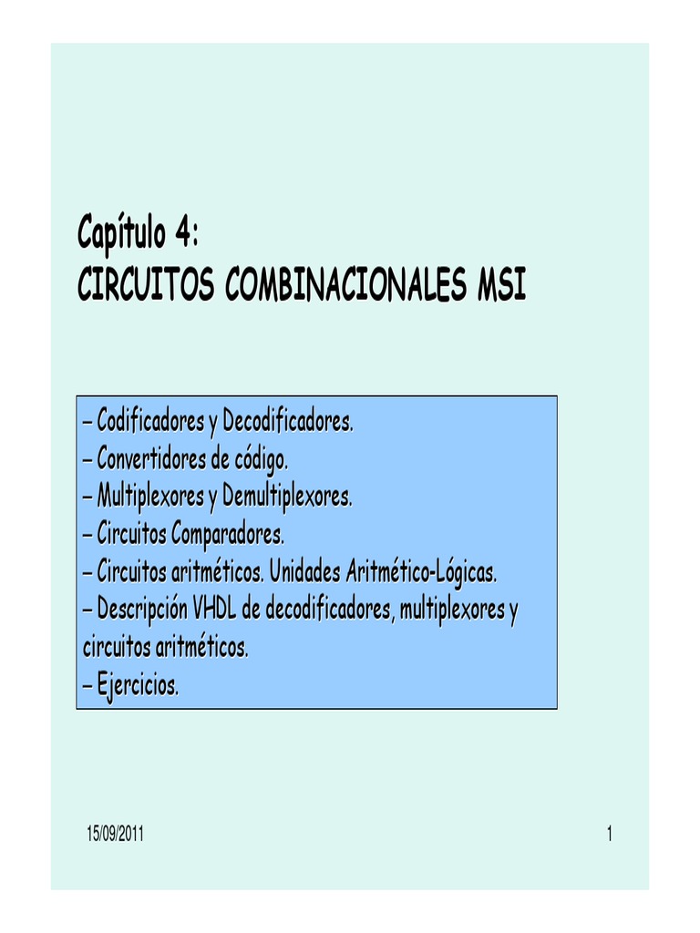 Tema4 Circuitos Combinacionales MSI PDF | PDF | Arquitectura de Computadores | Teoría de la ...