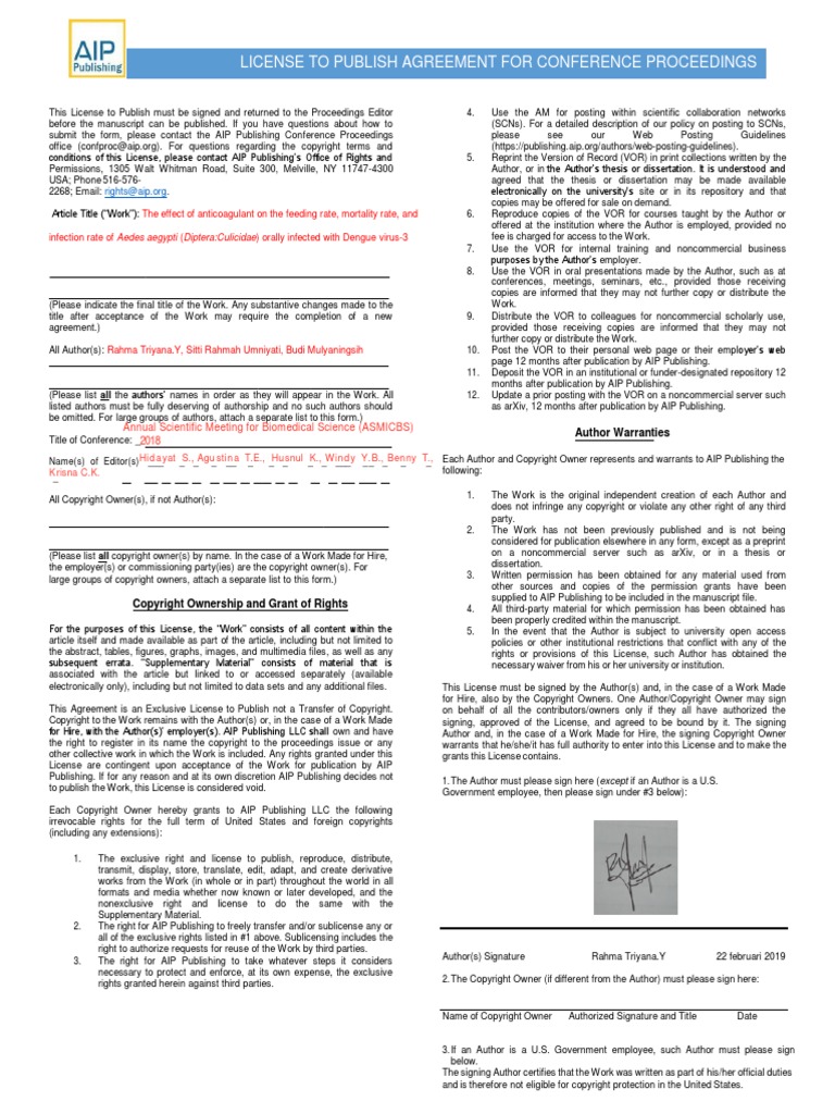 AIP Conference Proceedings License Agreement | PDF | Publishing | Copyright