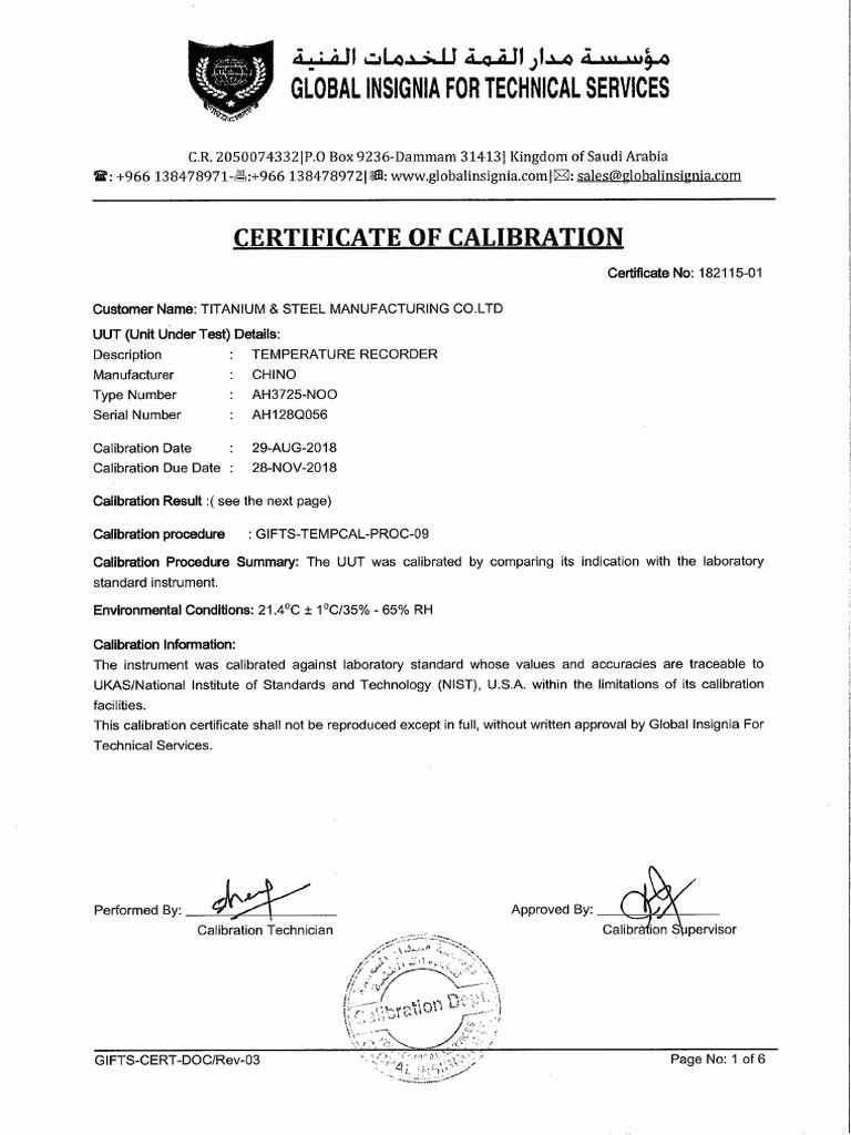 Calibration Certificate | PDF