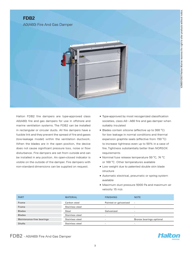 FDB2 - A0 (A60) Fire and Gas Damper | PDF | Duct (Flow) | Mechanical ...