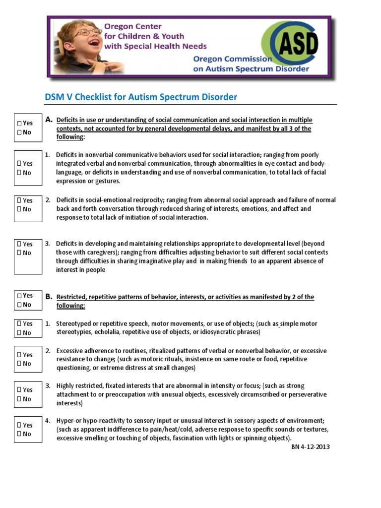 ASD ID Teams DSM V Checklist PDF | PDF | Nonverbal Communication ...