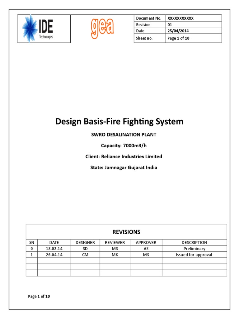 Fire Fighting System Design for SWRO Plant | PDF | Firefighting | Fires
