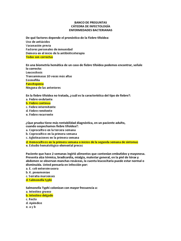 BANCO DE PREGUNTAS Con Respuestas PDF | PDF | Meningitis | Salmonela