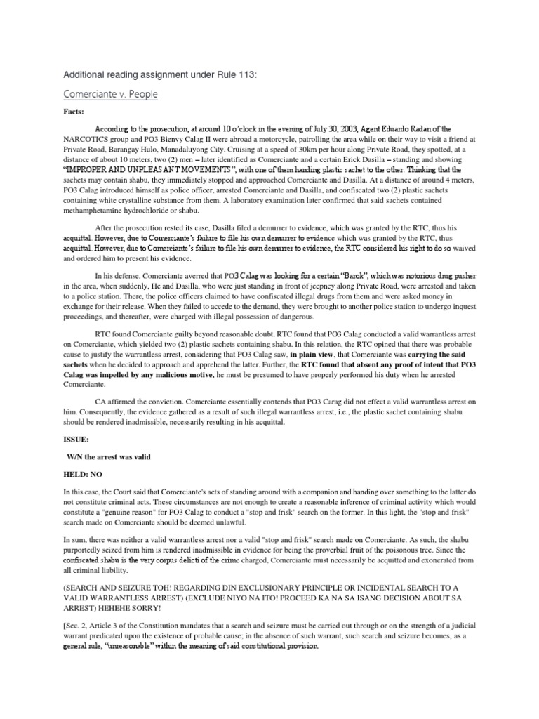 Cases Under Rule 113 | PDF | Bail | Search And Seizure