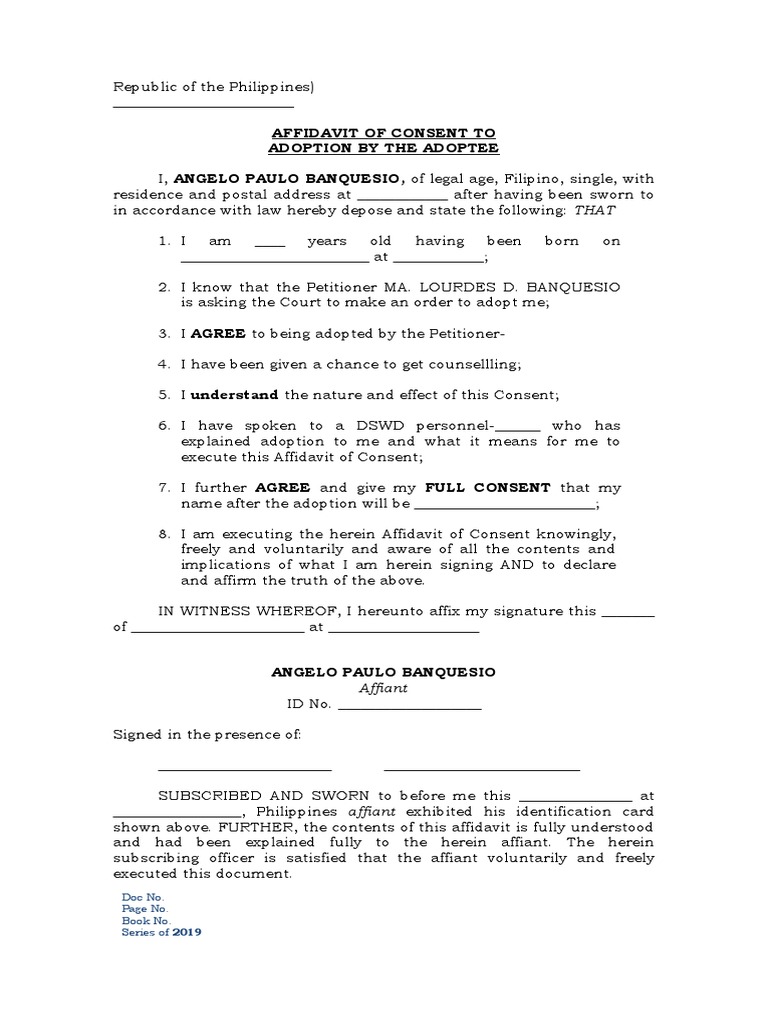 Affidavit of Consent by The Adoptee | PDF