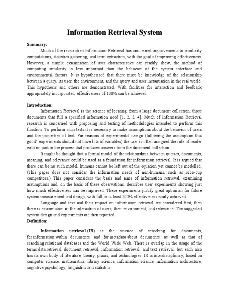 Information Retrieval System | PDF | Information Retrieval | Cognition