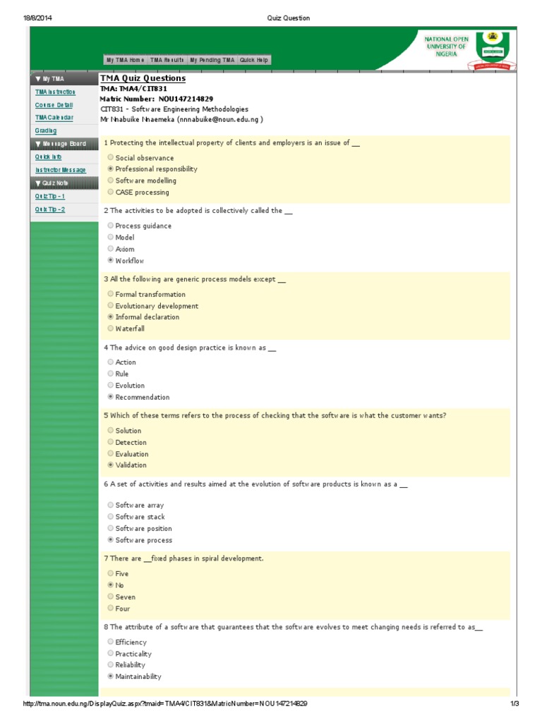 CIT 831 TMA 4 Quiz Question | PDF | Software Development Process | Software